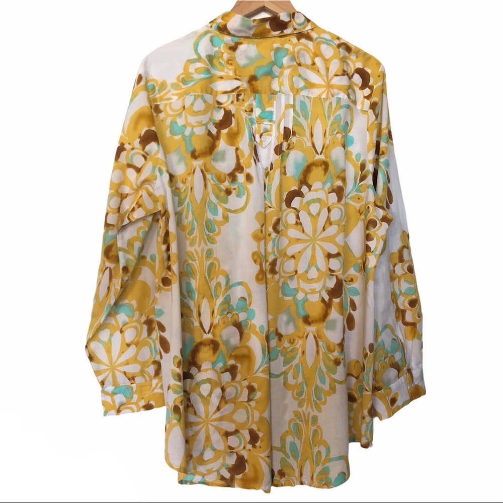 Allison Taylor Yellow Floral Pleated Button Down - Gem